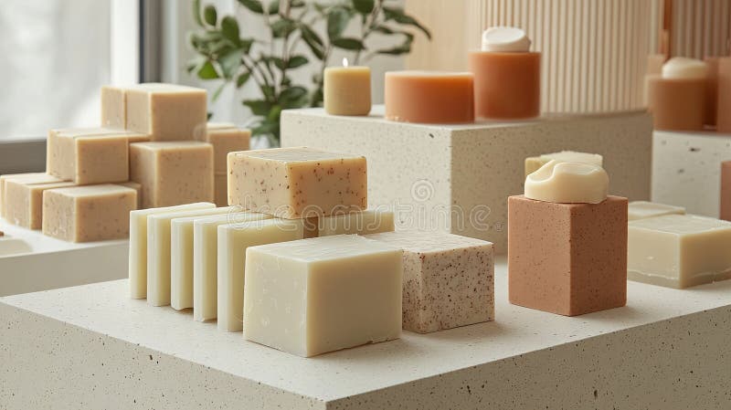 A Clean Display of Handmade Soap Bars Styled with Subtle Branding Stock ...