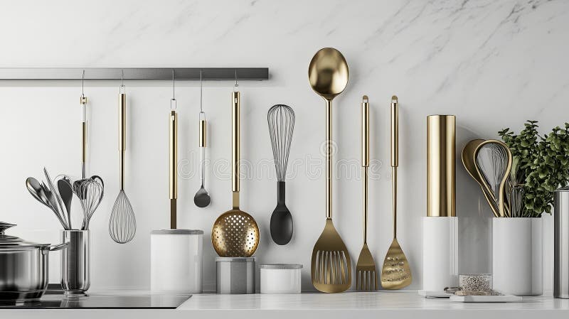 A Clean Display of Luxury Kitchen Tools Styled with Sleek Metallic ...