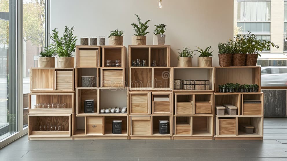 A Clean Display of Stackable Storage Crates Styled for Compact Retail ...