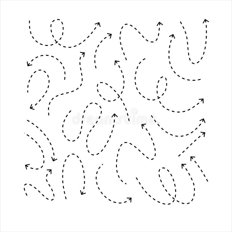 Clean Dot Arrows Style Doodle Set Hand Drawn. Curve Dotted Line ...