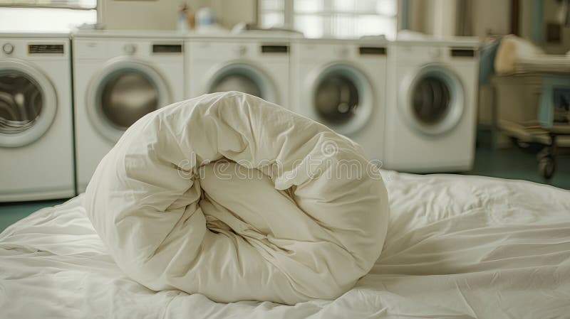 Clean Duvet Rolled on Bed in Laundromat Stock Illustration ...