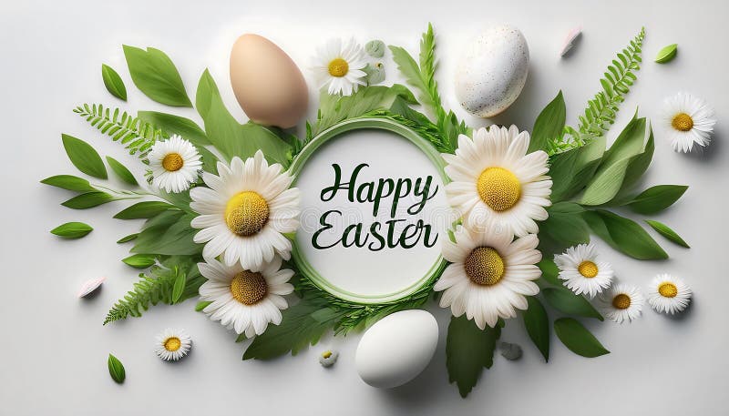 Clean Easter Design with Scattered Daisies, Leaves, and Beautifully ...