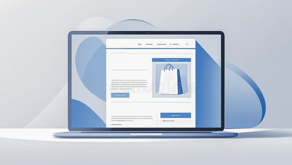 Clean ECommerce Layout on Laptop in Blue Theme Stock Illustration - Illustration of interface ...