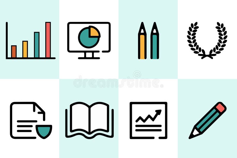 Clean Educational Icons Set Vector Illustration. Stock Vector ...
