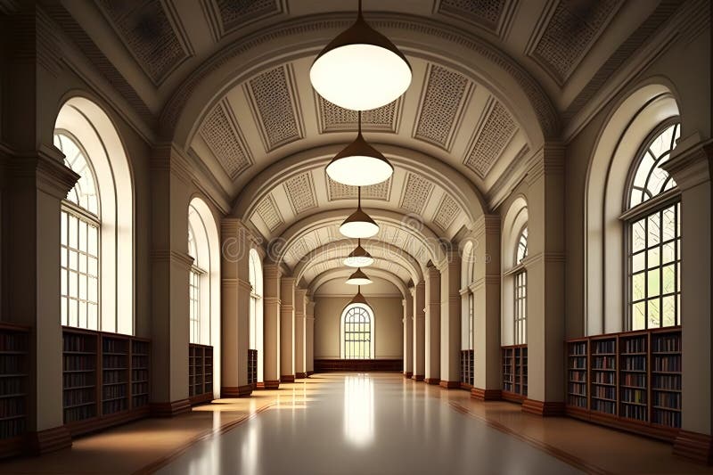 Clean and Empty Corridor of the Library Hall Stock Illustration ...