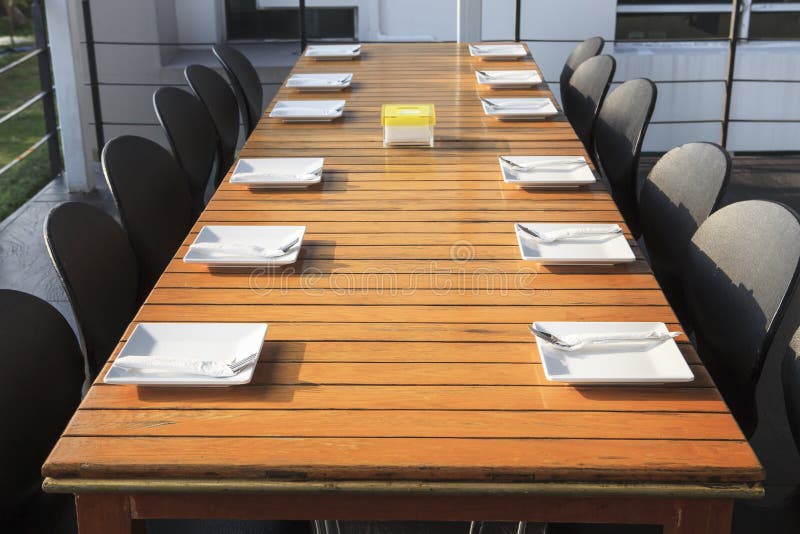 Clean and Empty Dish on Wood Table Preparing for Food Meal Stock Photo ...