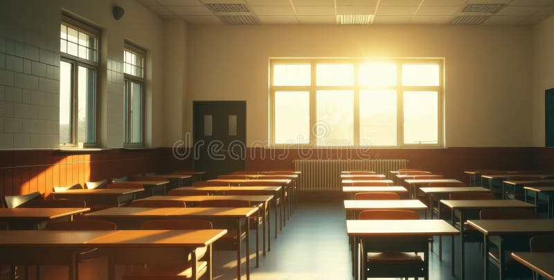 Clean Empty High School Classroom Sun Going Down Stock Illustration ...