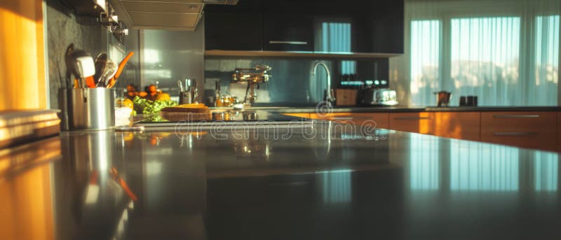 Clean and Empty Kitchen with Gleaming Countertops and a Calm Cooking ...