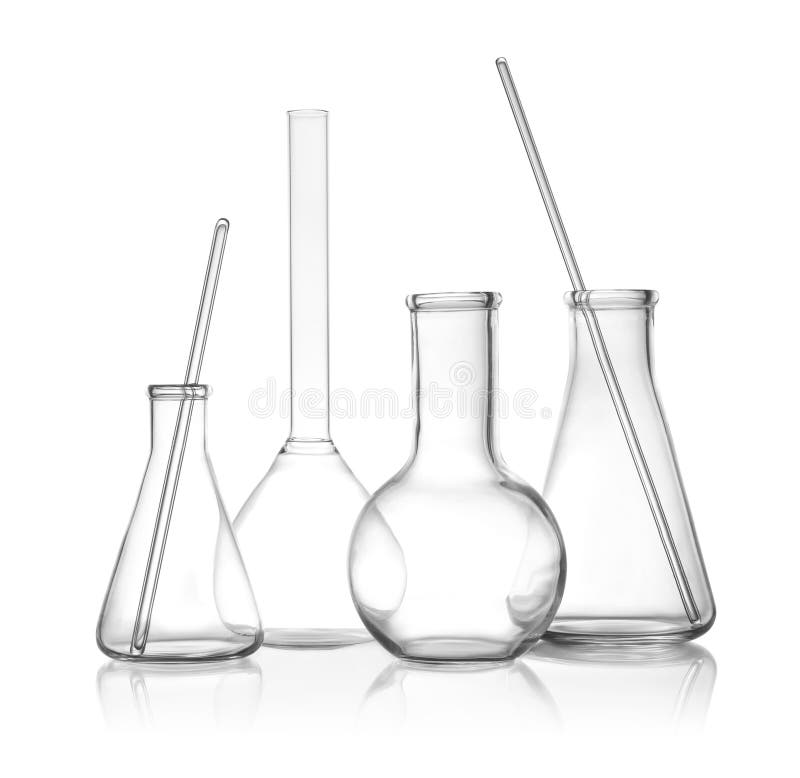 Set of Empty Laboratory Glassware on White Stock Photo - Image of ...