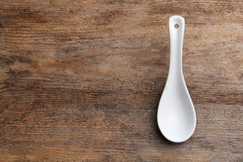 Clean Empty Miso Spoon on Wooden Background, Top View Stock Photo ...