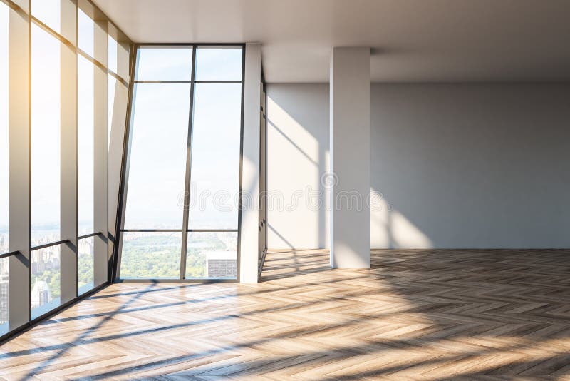 Empty Office Interior at Sunset with Beautiful View Stock Photo - Image ...