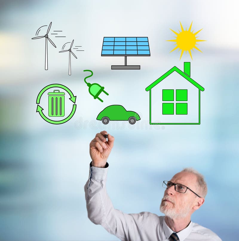 Businessman Drawing Clean Energy Concept Stock Photo - Image of green ...
