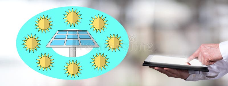 Clean Energy Concept with Man Using a Tablet Stock Image - Image of ...