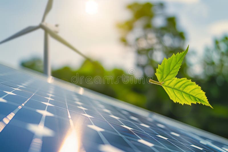 Clean Energy. Wind Turbine and Solar Panel Stock Illustration ...