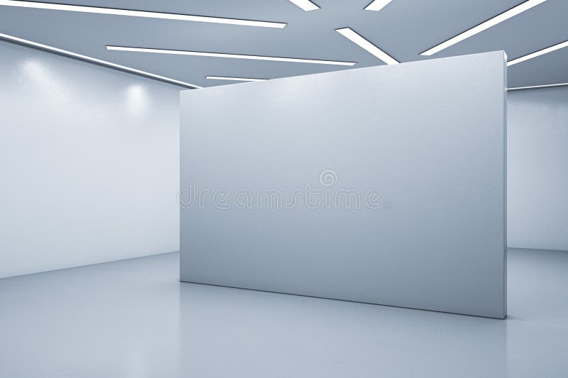 Clean Exhibition Hall Interior with Empty Mock Up Place on White Wall ...