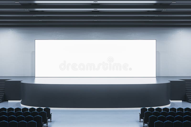 Clean Exhibition Hall Interior with Illuminated Empty Mock Up Banner on ...