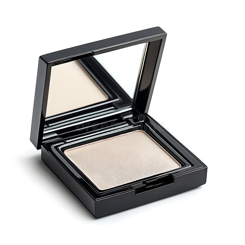 A Square Black Compact Case with a Light-colored Cosmetic Powder and a ...