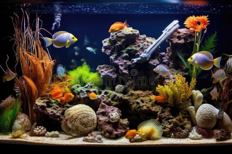 Clean Fish Tank with Crystal Clear Water and Bubbles Stock Photo ...