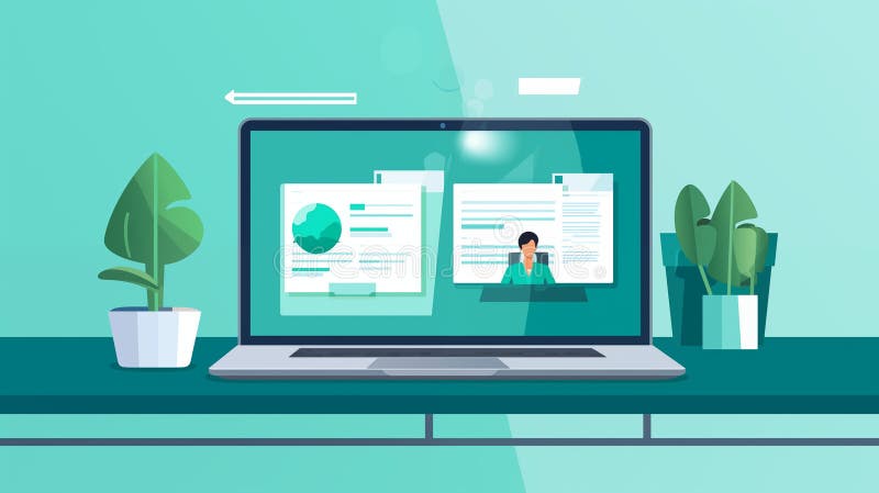 Virtual Job Interview with Remote Candidate in Flat Style Stock ...