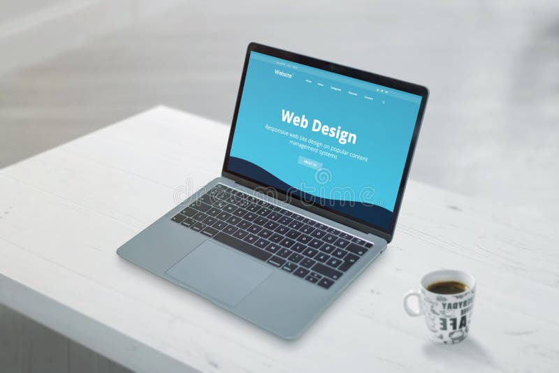 Clean, Flat Design Promo Web Design Studio Web Page on Laptop Concept ...