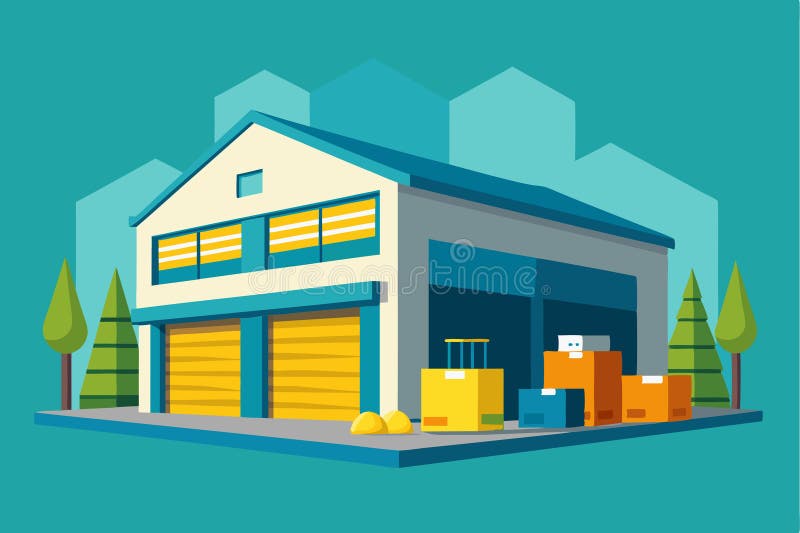 A Clean, Flat Illustration Features a Warehouse with Storage Boxes and ...