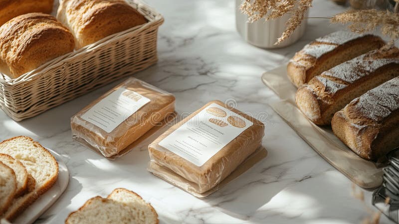 A Clean Flat Lay of Bakery Labels Styled with Visible Text Areas on a ...