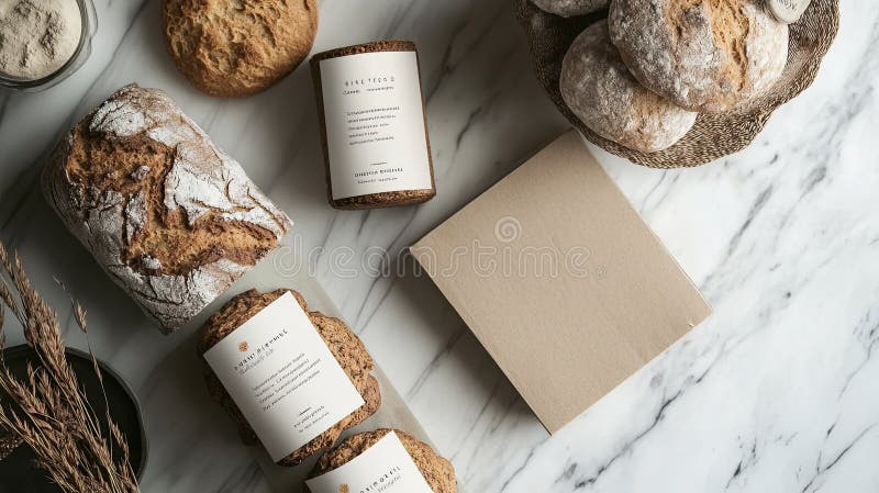 A Clean Flat Lay of Bakery Labels Styled with Visible Text Areas on a ...