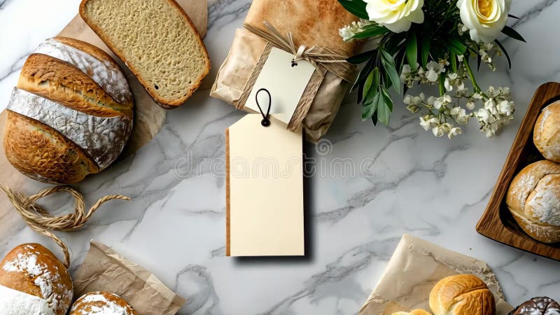 A Clean Flat Lay of Bakery Labels Styled with Visible Text Areas on a ...