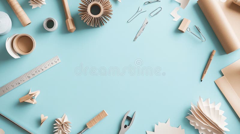 A Clean Flat Lay of Paper Crafts Styled with Precision Tools on a Stock ...