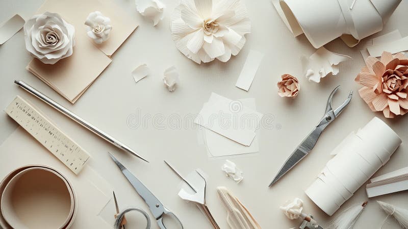 A Clean Flat Lay of Paper Crafts Styled with Precision Tools on a Stock ...