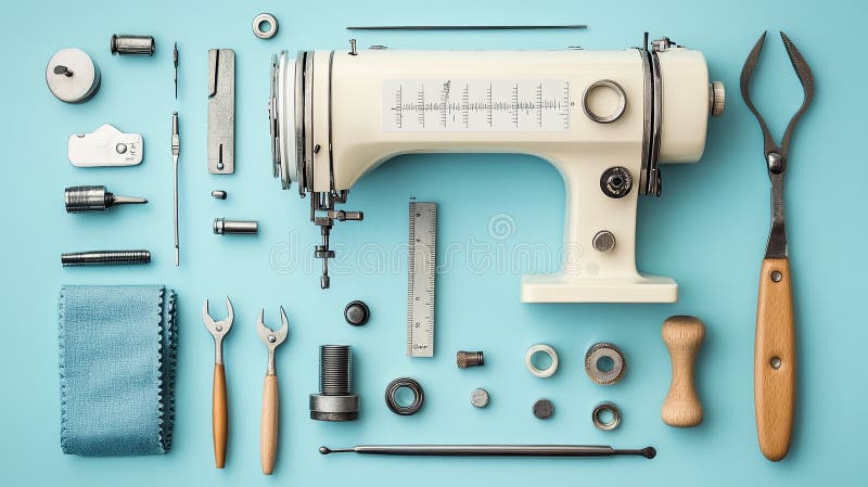 A Clean Flat Lay of Sewing Machine Repair Tools Styled with Visible ...