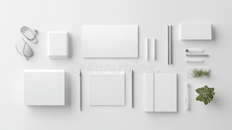 A Clean Flat Lay of Stationery Items Styled on a Sleek White Surface ...