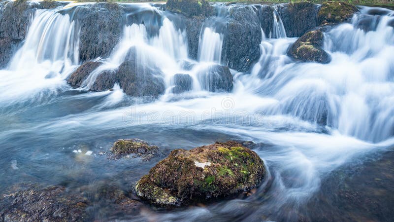 Clean and Foamy Flowing Small Waterfalls in a Forest Stock Image ...