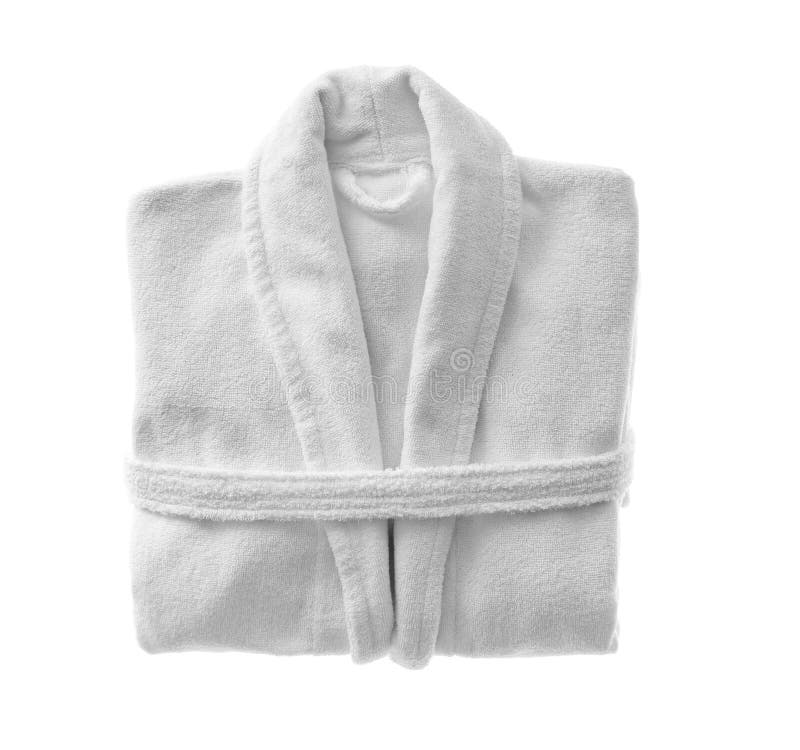 Clean Folded Bathrobe Isolated on White Stock Image - Image of body ...