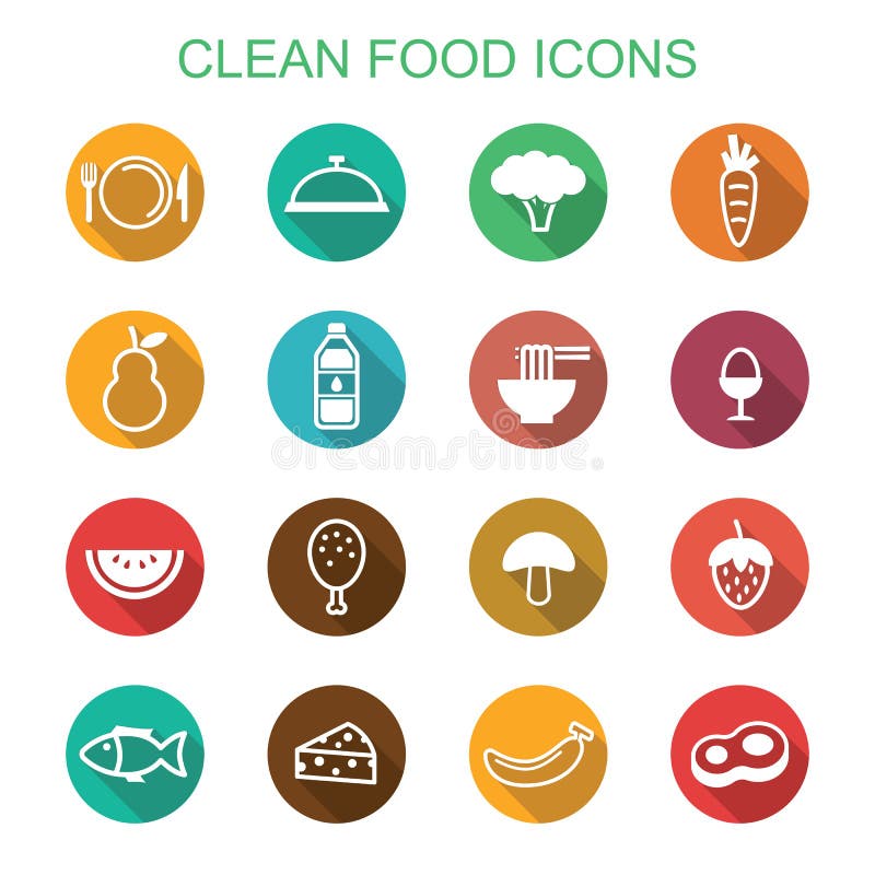 Clean Food Long Shadow Icons Stock Vector - Illustration of broccoli ...
