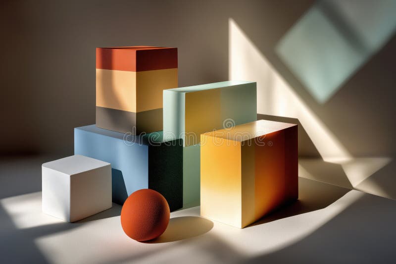 3D Geometric Shapes Cast Soft Shadows on Pastel Surface with Minimal ...