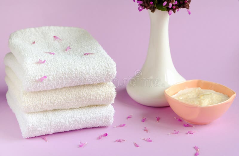 Clean and Fresh White Cotton Towels Stock Photo - Image of household ...