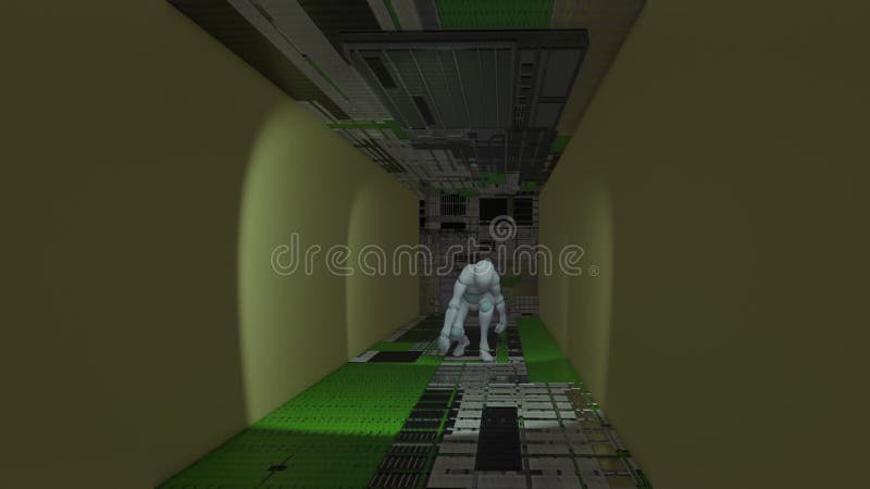 Clean Futuristic Alien Corridor with Robot Inside - 3d Rendering Stock ...