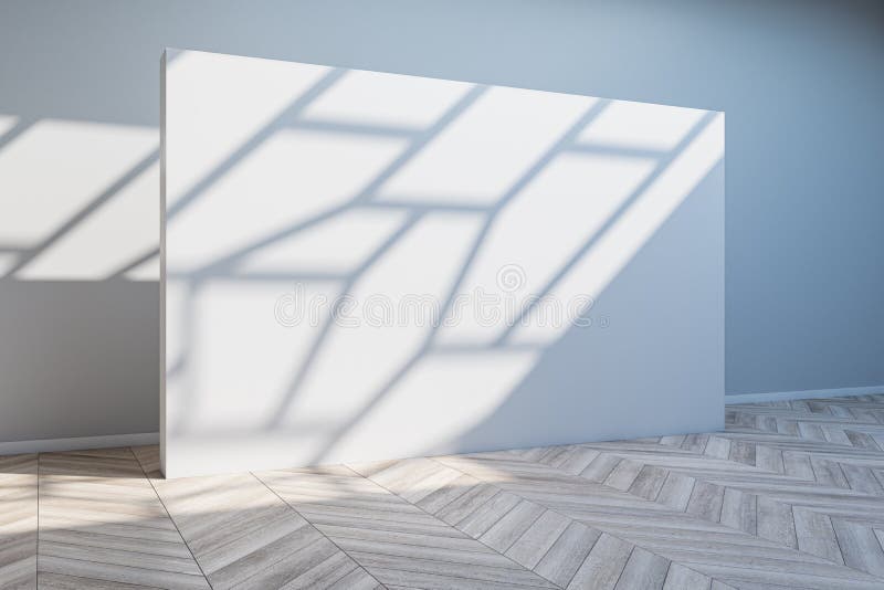 Clean Gallery Interior with Empty Poster and Sunlight Shadow on ...