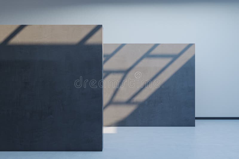 Clean Gallery Interior with Empty Poster and Sunlight Shadow on ...