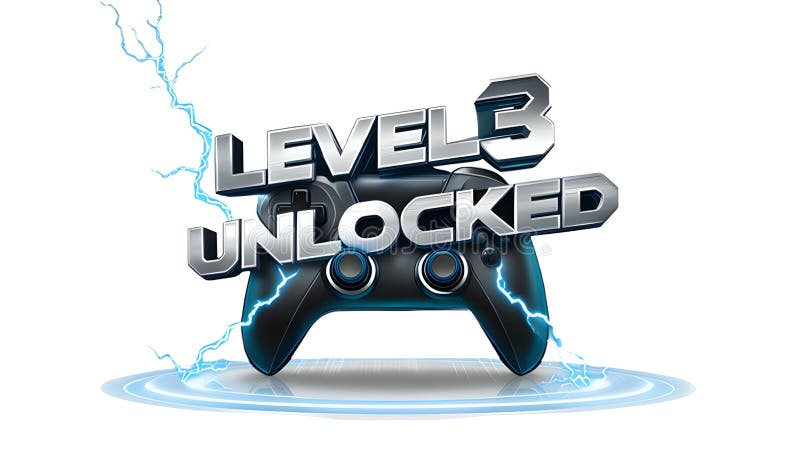 Clean Gaming Level-up Graphic with a Controller, Blue Lightning, and ...