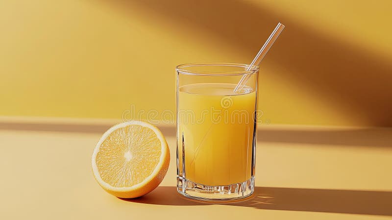 A Clean Glass of Fresh Orange Juice Styled beside a Reusable Straw ...