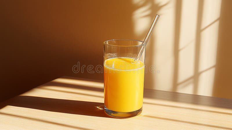 A Clean Glass of Fresh Orange Juice Styled beside a Reusable Straw ...