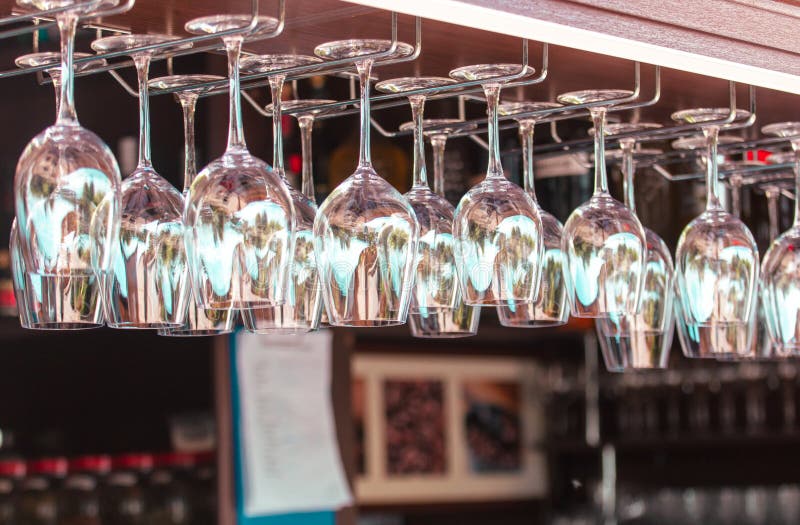 Clean Glasses Hang Over the Bar Stock Image - Image of vintage, counter ...