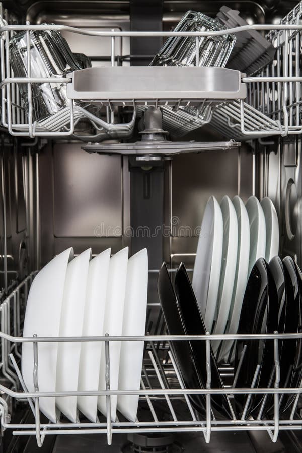 Clean Glasses and Plates after Washing Stock Photo - Image of washer ...