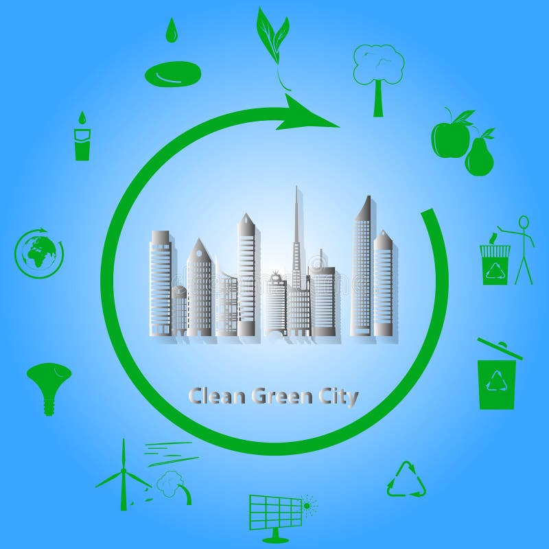 Clean Green City stock illustration. Illustration of design - 73462400
