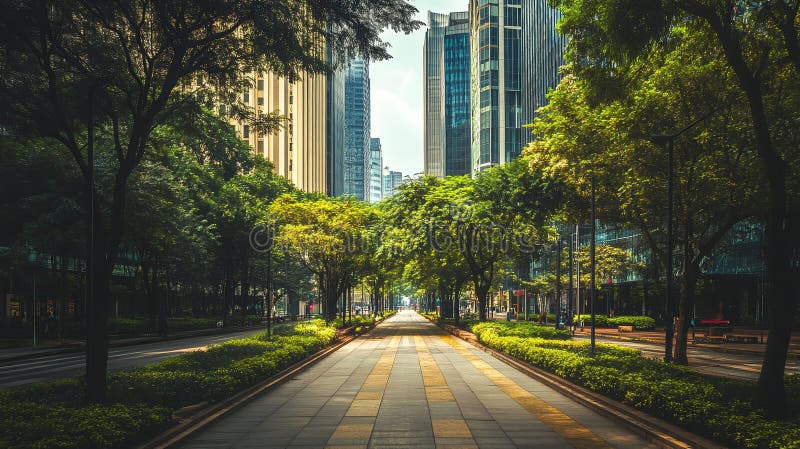 Clean, Green Urban Street with Minimal Pollution. Stock Photo - Image ...