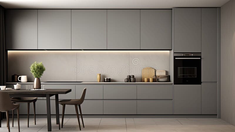 Clean Grey Kitchen Cabinets Stock Illustration - Illustration of matte ...
