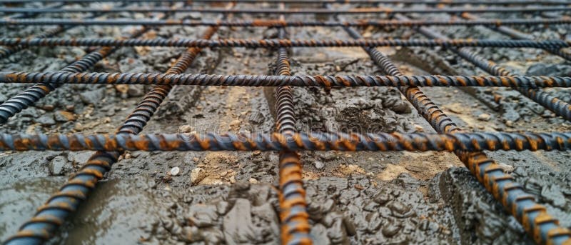 Clean Grid Pattern of Rebar Steel for Concrete Foundation and ...