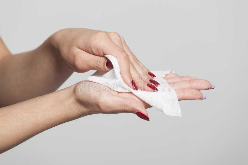 Clean hands with wet wipes stock image. Image of closeup - 116996395